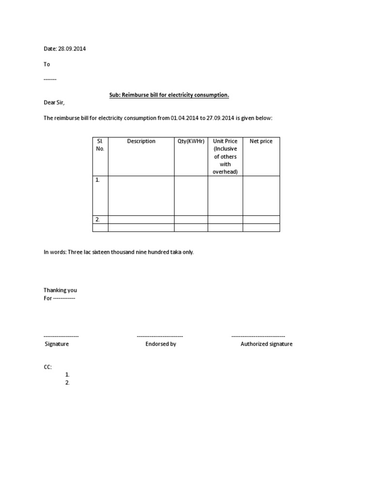 Reimbursement Bill Format For Utilty | PDF