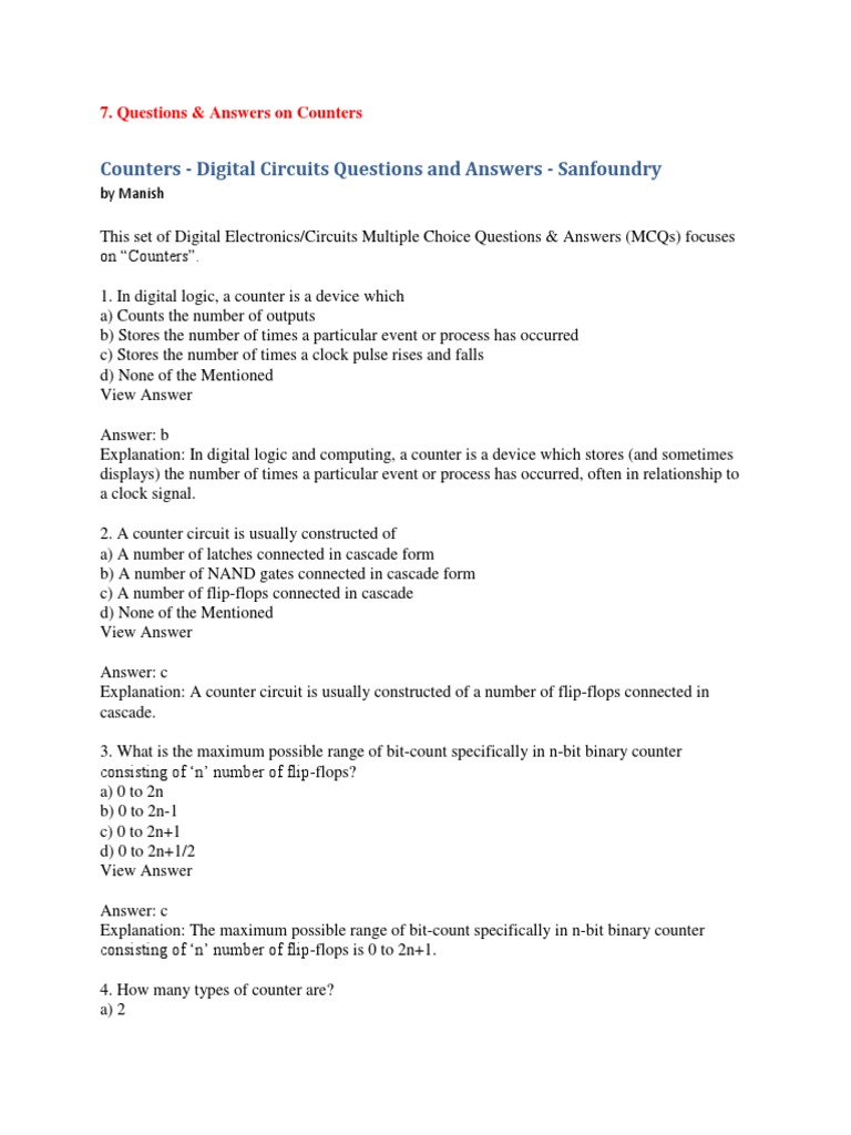 Questions & Answers On Counters | PDF | Logic Gate | Digital Electronics