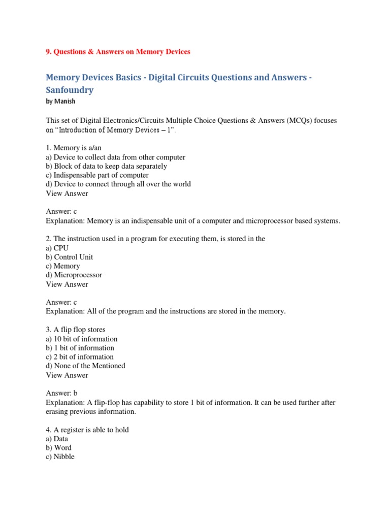 Questions & Answers On Memory Devices | PDF | Read Only Memory | Computer Data Storage
