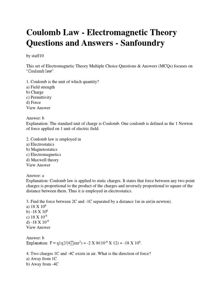 Questions On Electrostatic Fields | PDF | Dielectric | Electric Field