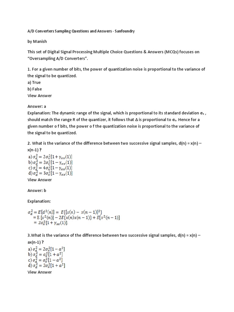 Questions On Sampling and Reconstruction of Signals | PDF | Analog To ...