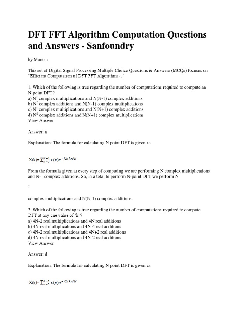 Questions On Dft Efficient Computation Fast Fourier Transform Algorithms Pdf Discrete 9514