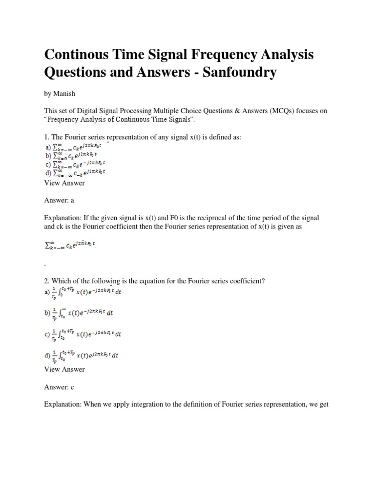 Questions On Frequency Analysis of Signals and Systems | PDF | Spectral Density | Filter (Signal ...