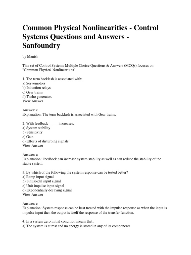 Questions On Nonlinear Systems | PDF | Stability Theory | Control Theory