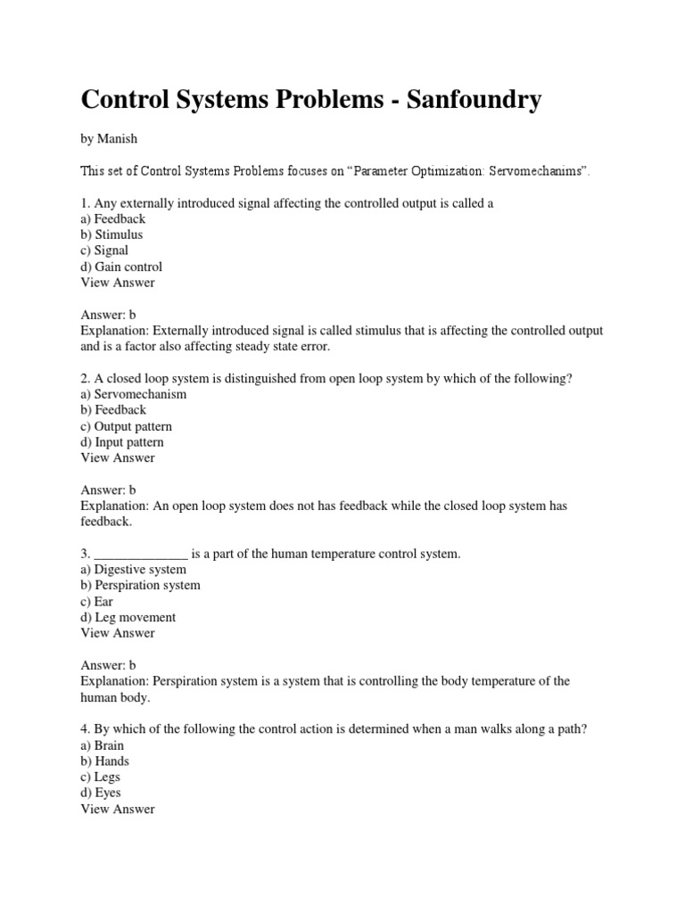 Questions & Answers On Optimal Control Systems | PDF | Control Theory ...