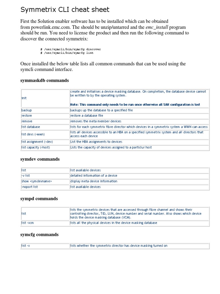 Symmaskdb Commands Usr Symcli Bin Symcfg Discover Usr Symcli Bin Symcfg List Pdf