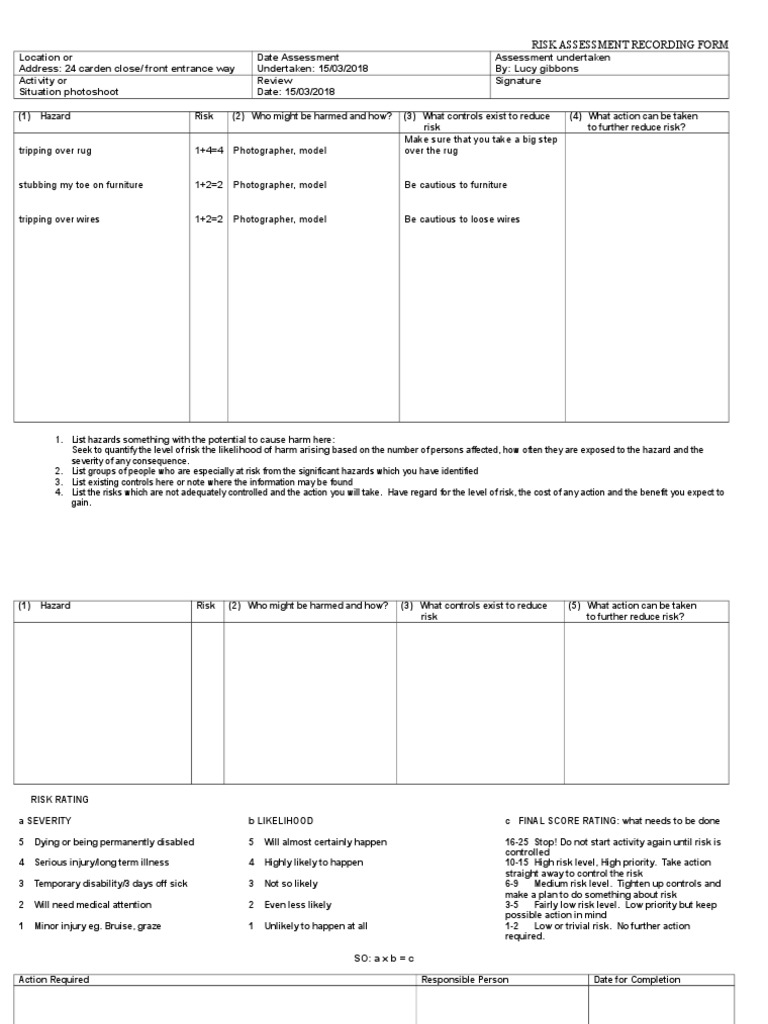 Photography Risk Assessment Template | PDF | Risk Assessment | Risk