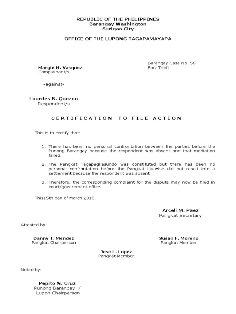 Certification To File Action - Doc-Edited | PDF | Legal Communication ...
