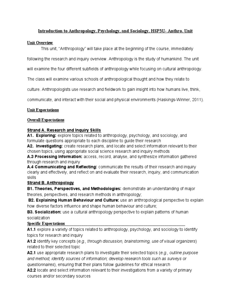 Anthropology Unit Plan | PDF | Anthropology | Gender
