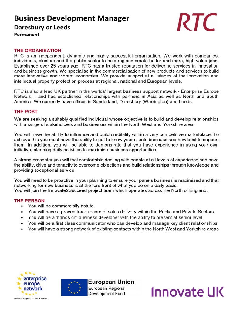 BDM Advert - Leeds - Daresbury | PDF | Innovation | Business Economics