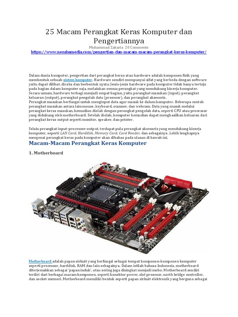 25 Macam Perangkat Keras Komputer Dan Pengertiannya | PDF | Komputer