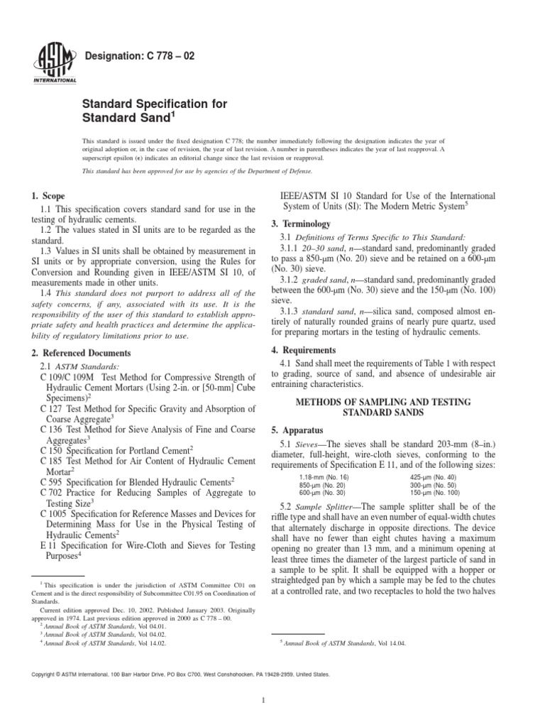 Astm C 778 - 02 | PDF | Density | International System Of Units