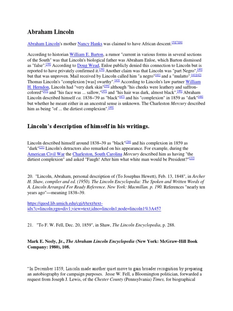 Abraham Lincoln's Complexion and Ethnicity | PDF | Abraham Lincoln