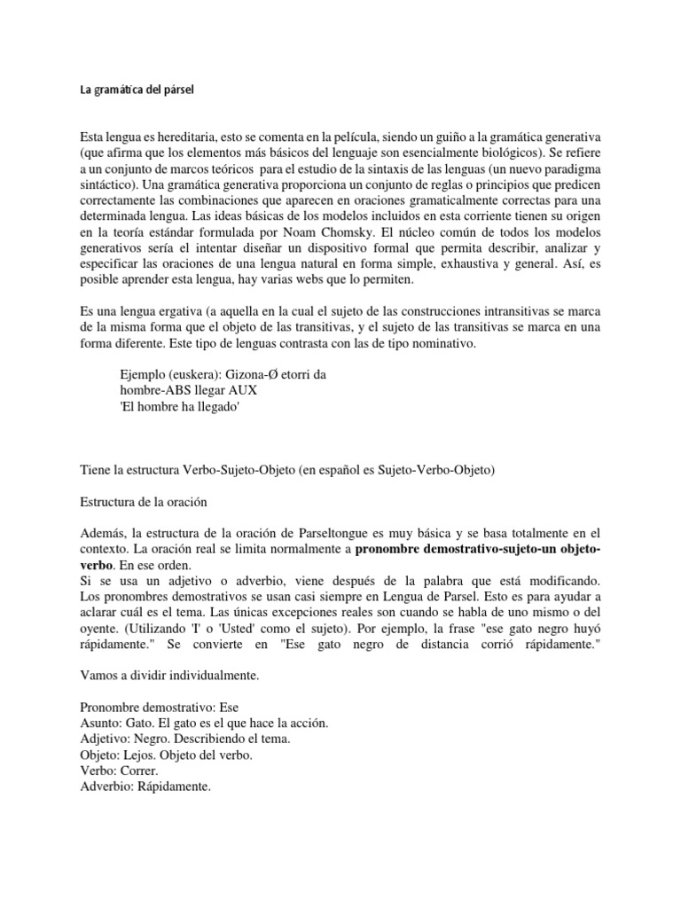 La Gramática Del Pársel | PDF | Oración (Lingüística) | Asunto (gramática)