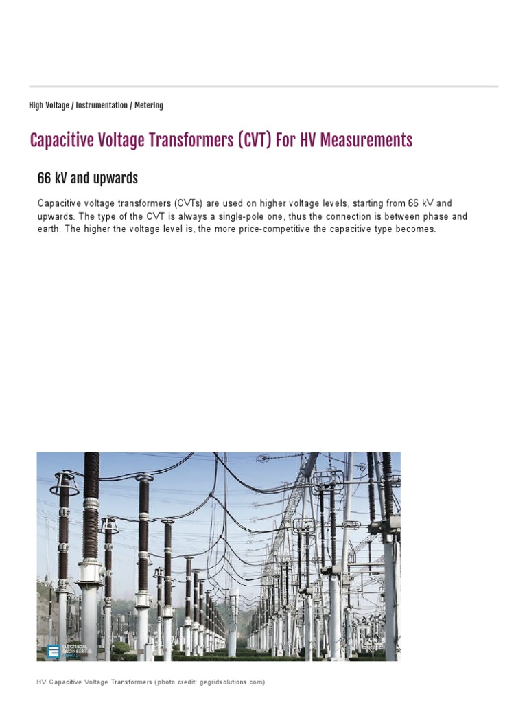 Capacitive Voltage Transformers (CVT) For HV Measurements - EEP | PDF ...