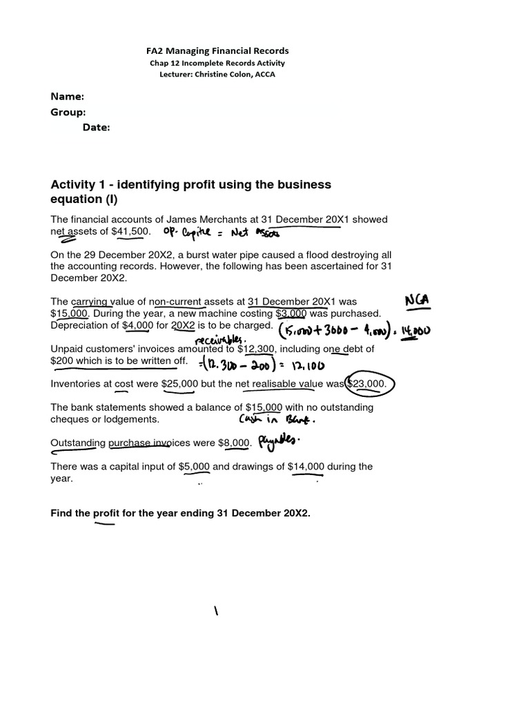 Incomplete Records - ActivitiesH | PDF | Cheque | Banks