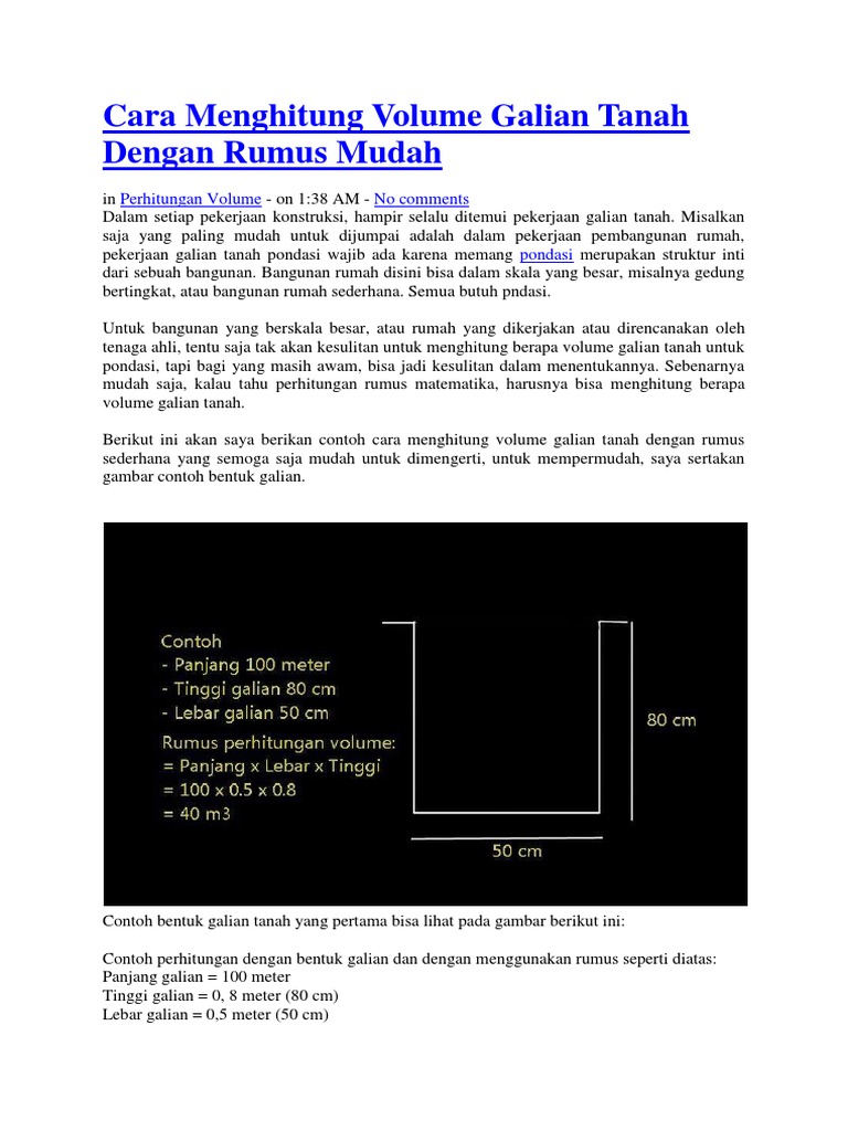 Cara Menghitung Volume Galian Tanah Dengan Rumus Mudah | PDF