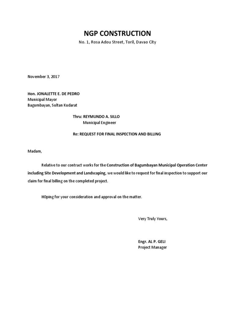 Request For Final Billing | PDF
