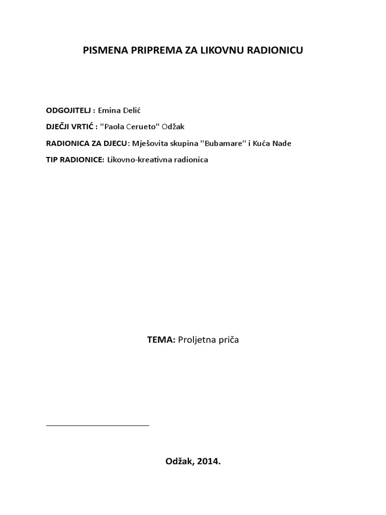 Priprema Za Likovnu Radionicu - Emina Delić | PDF