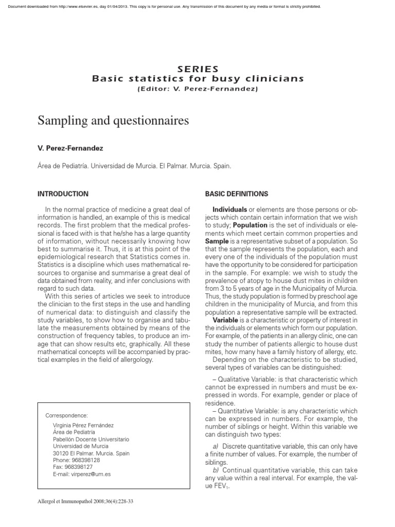 1.sampling and Questionnaires | PDF | Sampling (Statistics) | Experiment