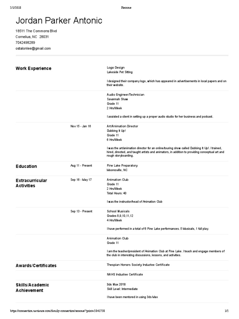 Jordan Parker Antonic: Work Experience | PDF