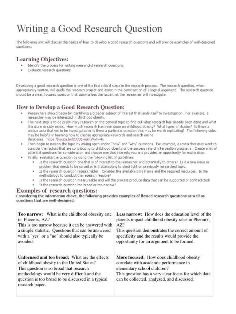 Writing a Good Research Question (1) | Question | Data