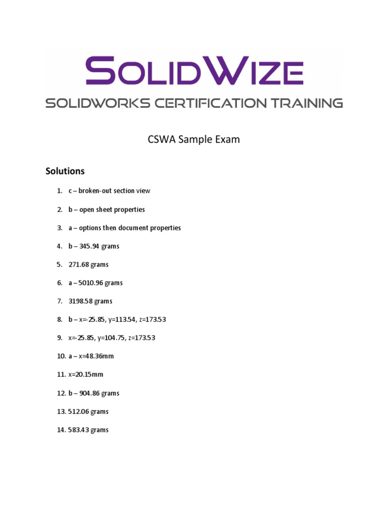 SolidWize CSWA Practice Solutions | PDF | Teaching Methods & Materials