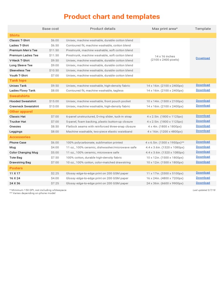 Product Chart and Templates | PDF | Sweater | T Shirt