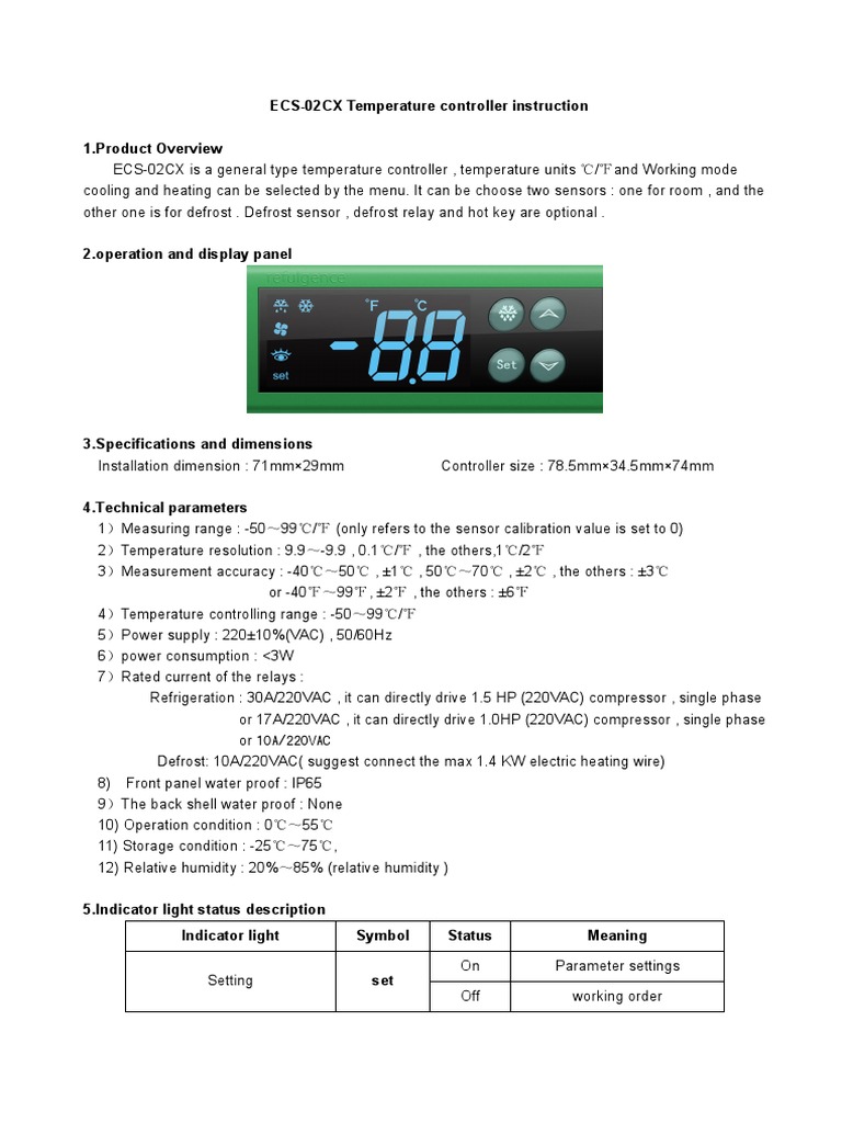 ECS-02CX Temperature Controller Instruction 1.product Overview | PDF ...