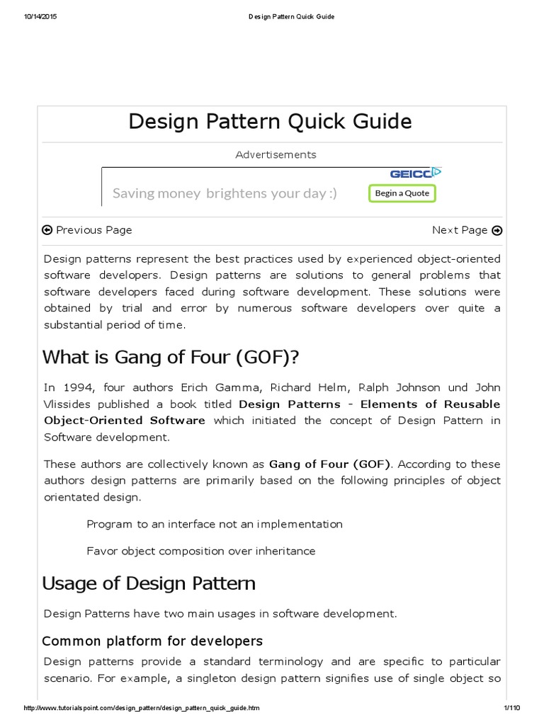 Design Pattern Quick Guide Download Free Pdf Method Computer Programming Class Computer
