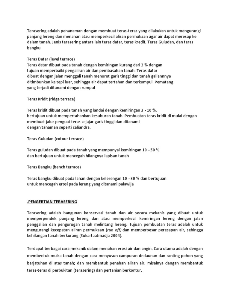 Terasering Adalah Penanaman Dengan Membuat Teras | PDF
