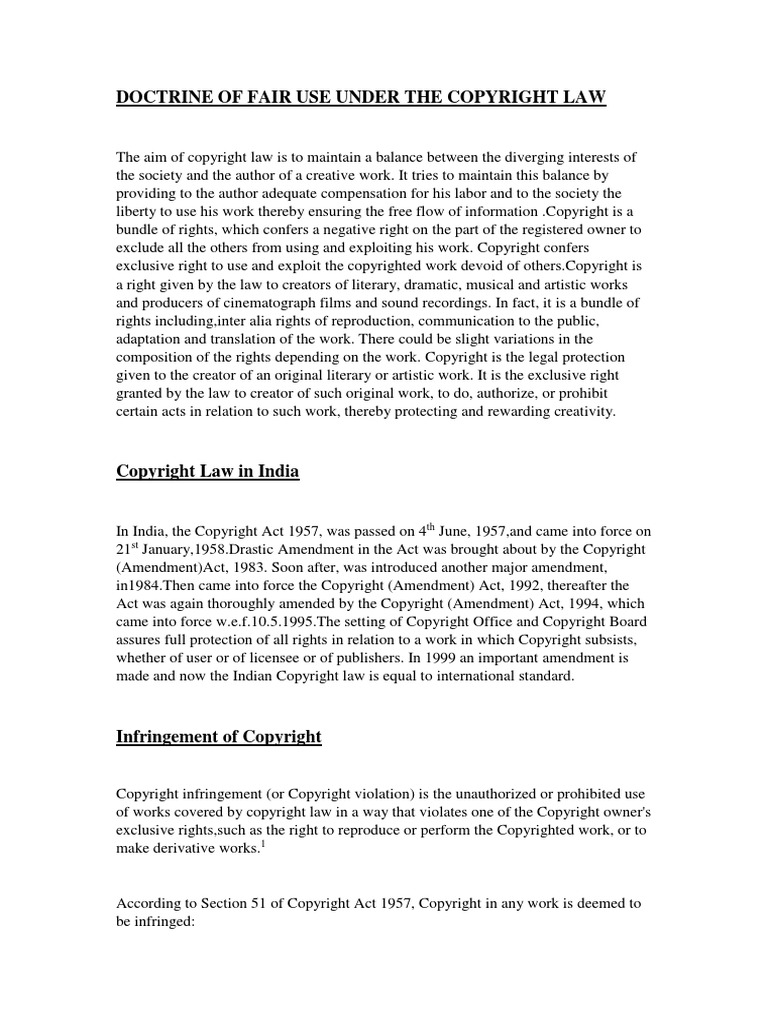 Doctrine of Fair Use Under The Copyright Law | PDF | Copyright | License