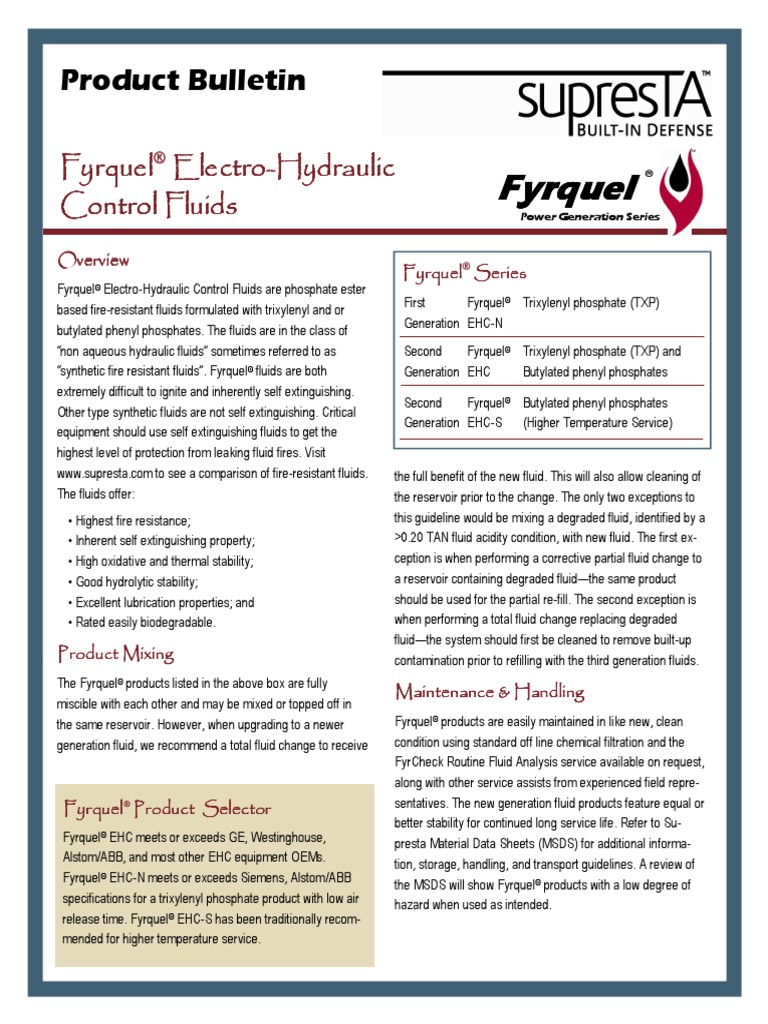 Fyrquel EHC Product Bulletin | PDF | Viscosity | Chemistry