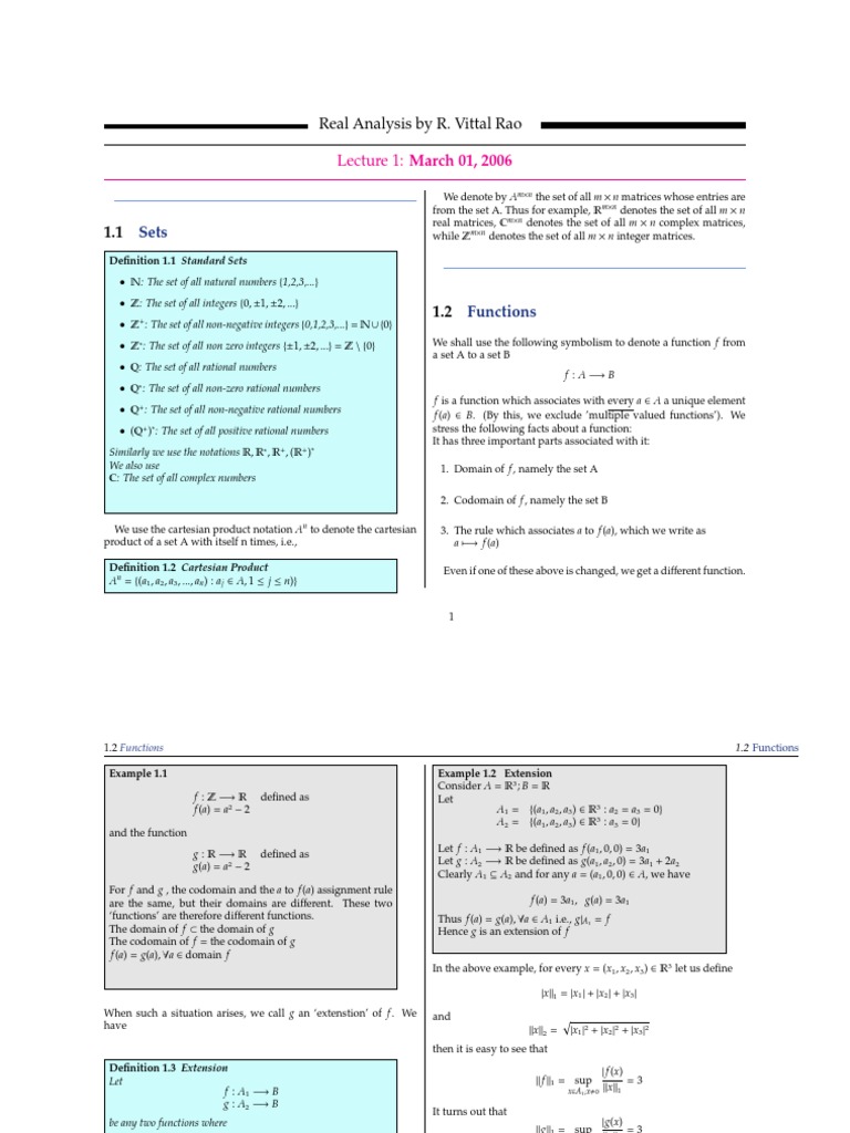 Real Analysis by R. Vittal Rao: Lecture 1: March 01, 2006 | Download Free PDF | Integer ...