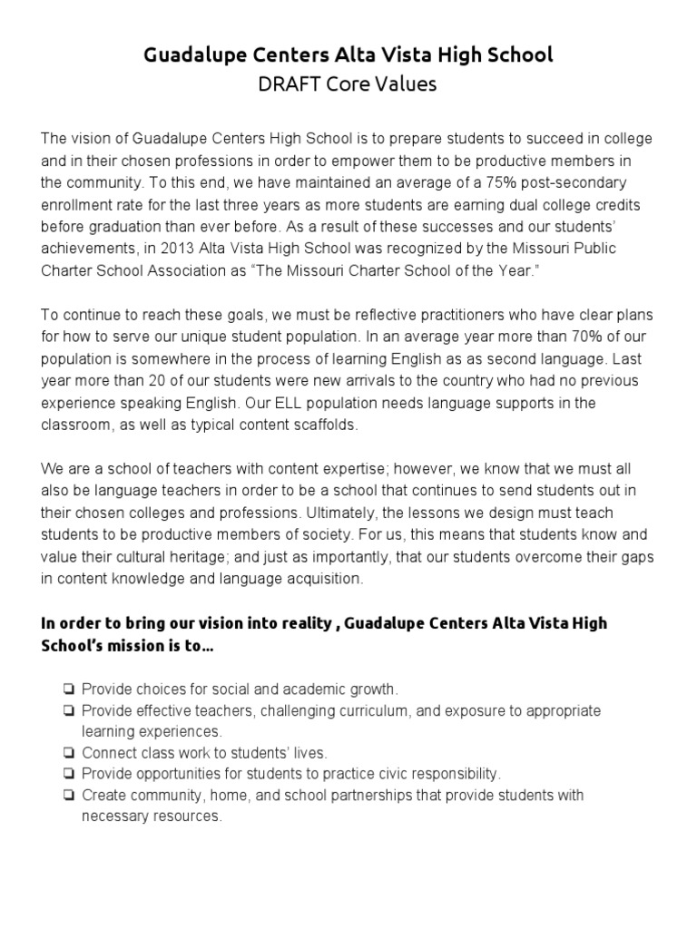 Core Values | PDF | Teachers | Curriculum