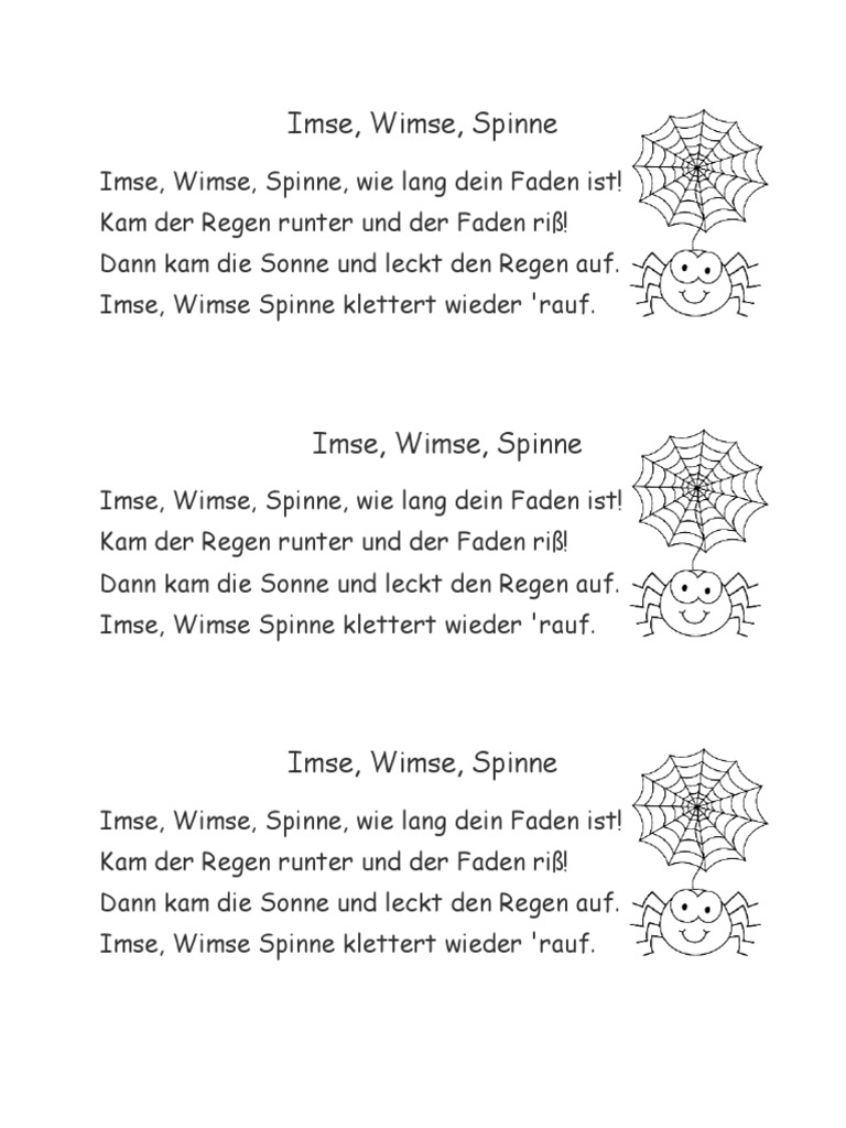 Imse Bimse Spinne Text Und Noten