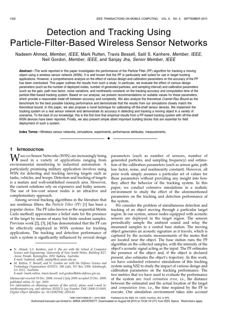 Detection and Tracking Using Particle-Filter-Based Wireless Sensor ...