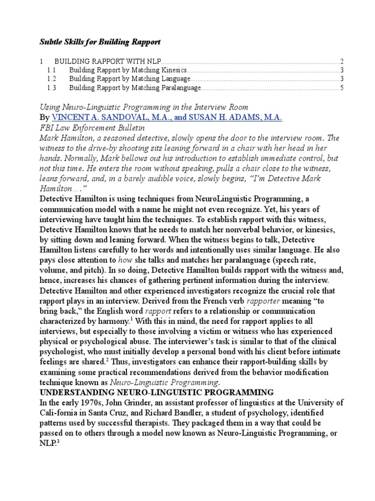 Rapport Building with NLP Techniques | PDF | Neuro Linguistic ...