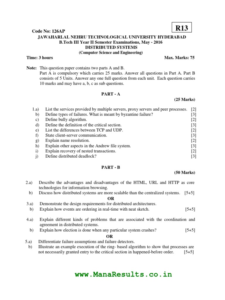 Distributed Systems Question Paper JNTUH | Download Free PDF | Distributed Computing | Common ...
