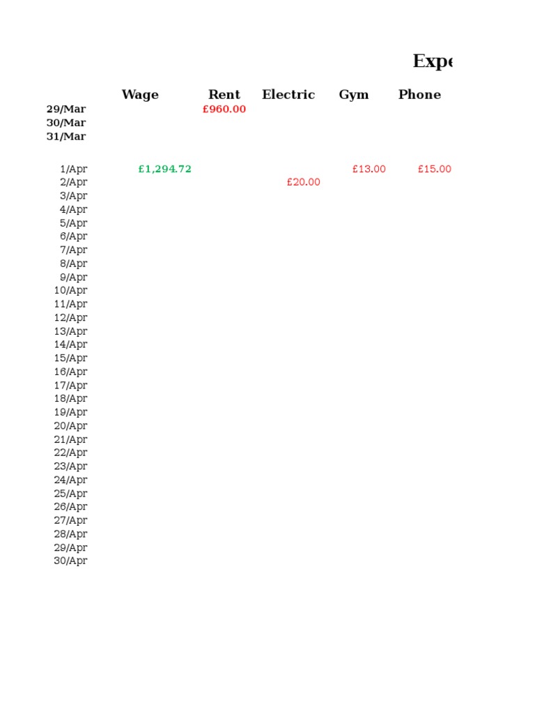 Expenses Memo: Wage Rent Electric Gym Phone | PDF | Business