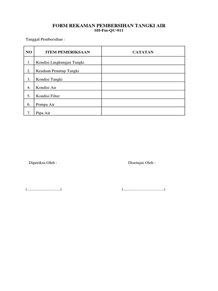 Form Rekaman Pembersihan Tangki Air (Form 11) | PDF