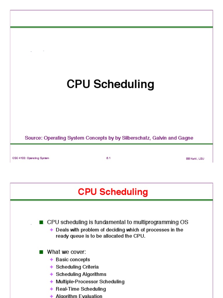 CPU Scheduling: Source: Operating System Concepts by by Silberschatz ...