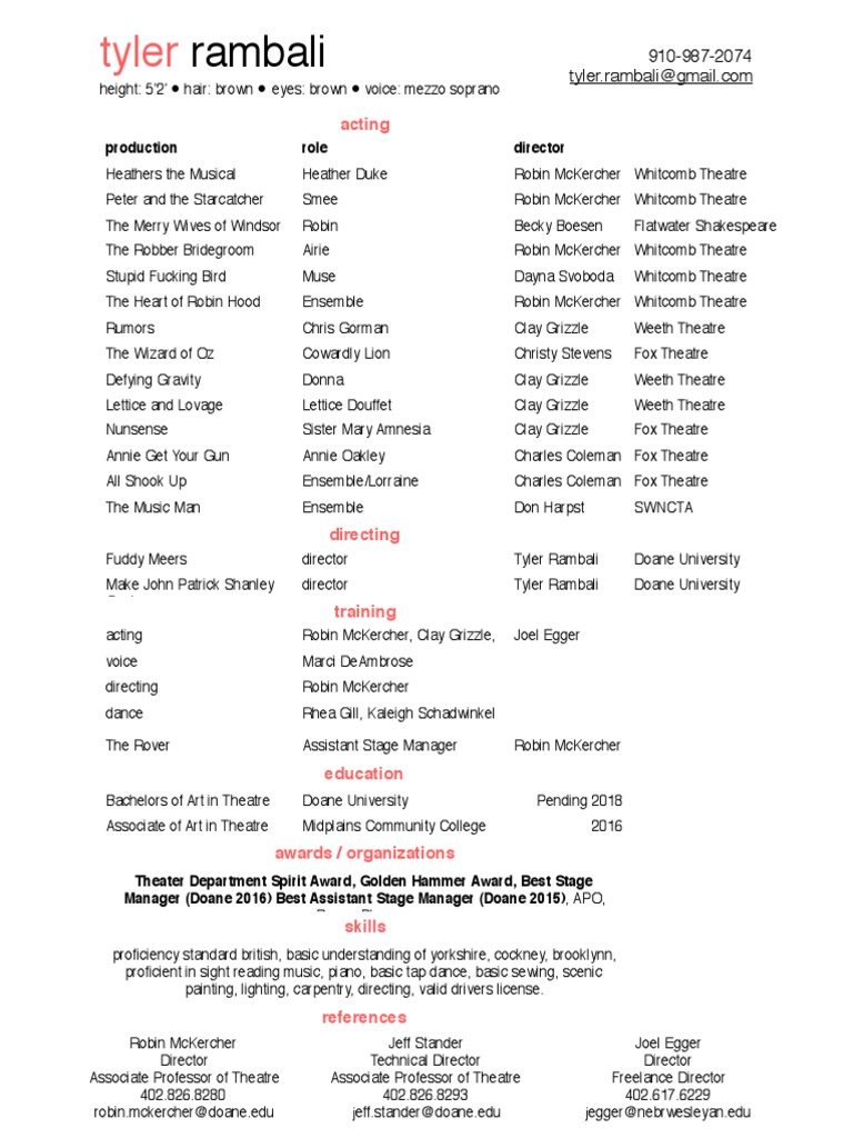 Tyler Resume | Download Free PDF | Entertainment | Performing Arts