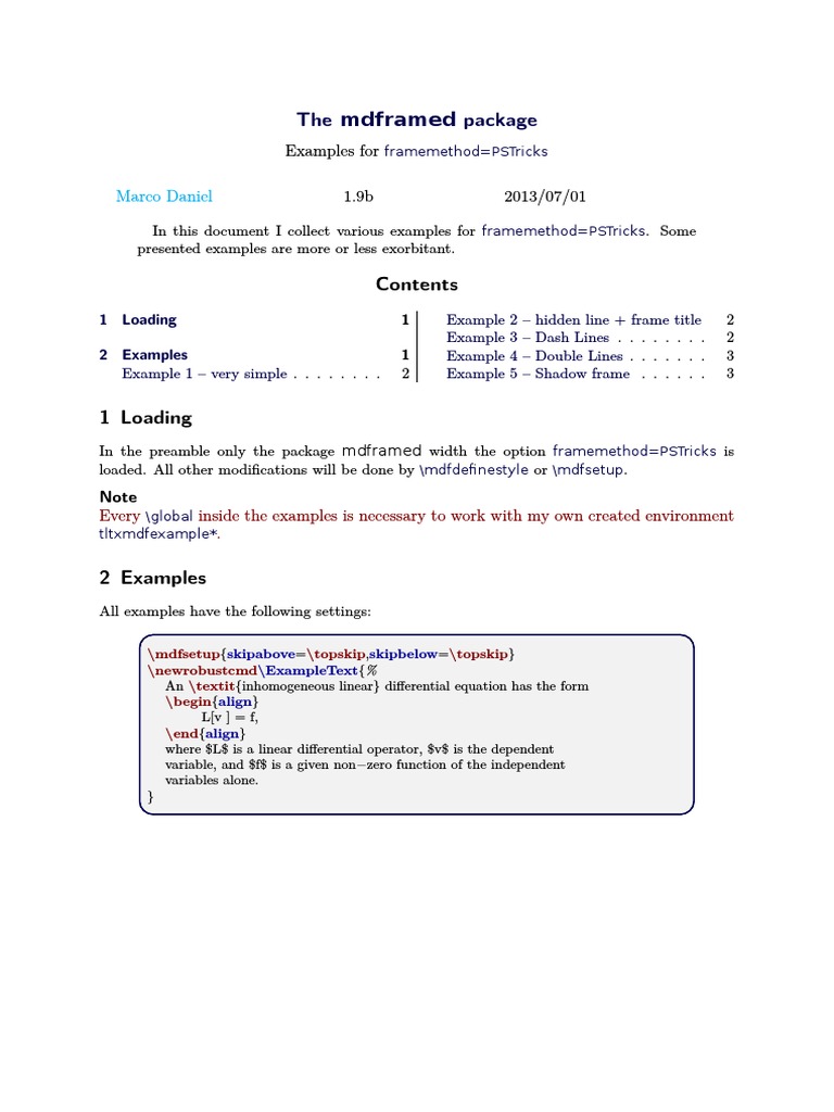 PSTricks Frame Examples with mdframed | PDF | Ordinary Differential ...
