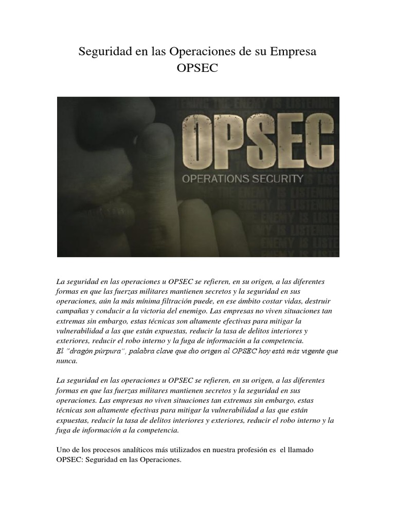 Seguridad en Las Operaciones de Su Empresa-OPSEC | PDF | Seguridad de información | Thriller y ...