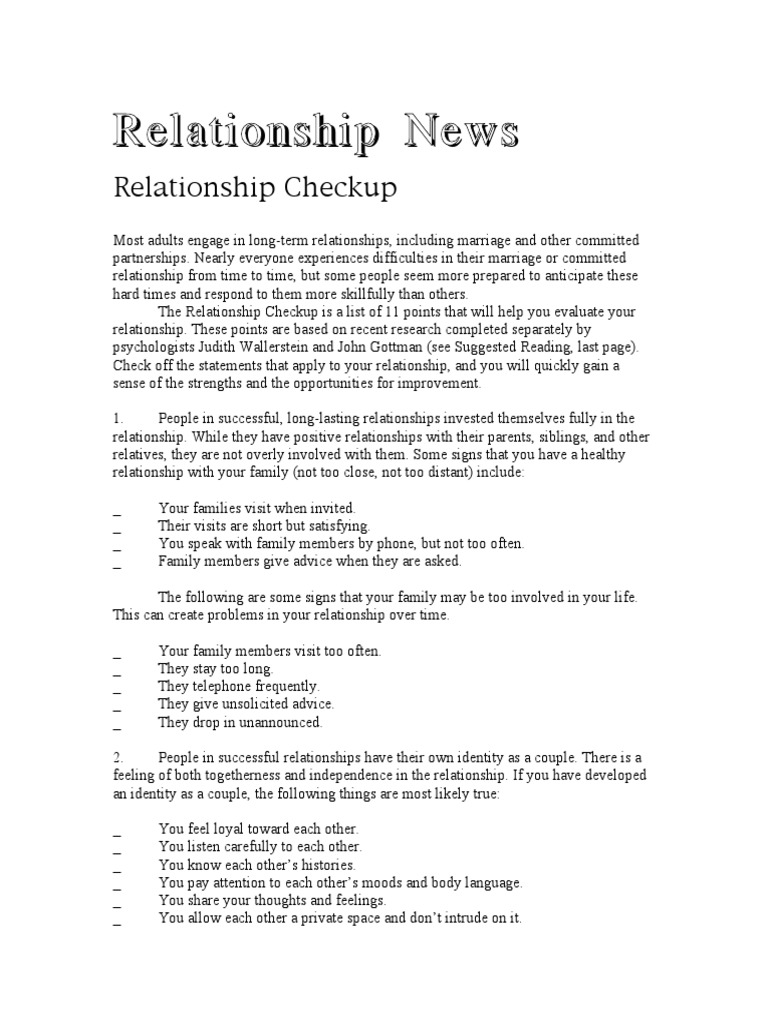Relationship Checkup | PDF | Anger | Family