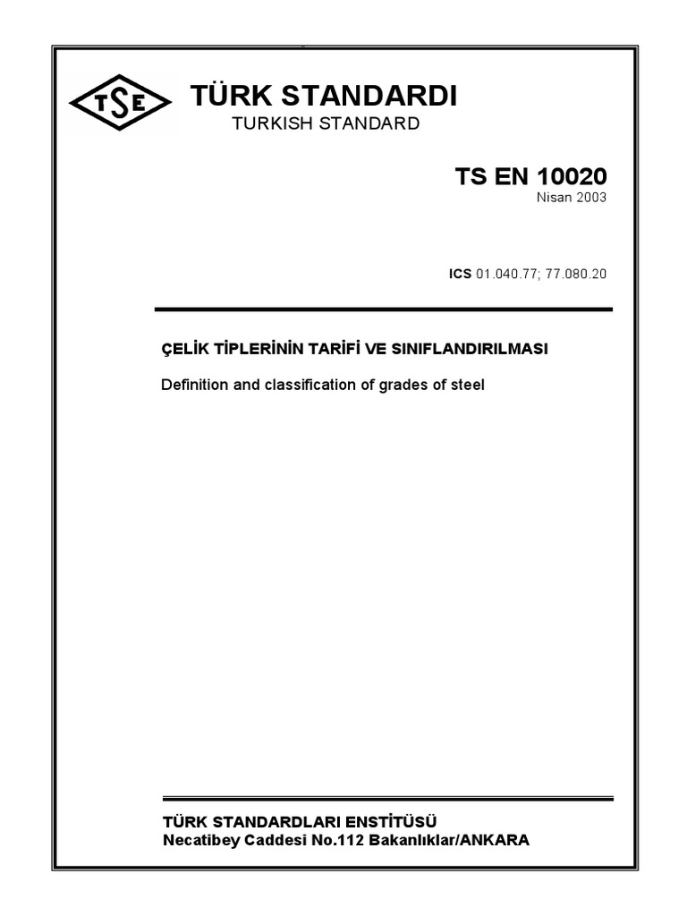 TS en 10020 Celik Tipleri Tarif Ve Siniflama | PDF