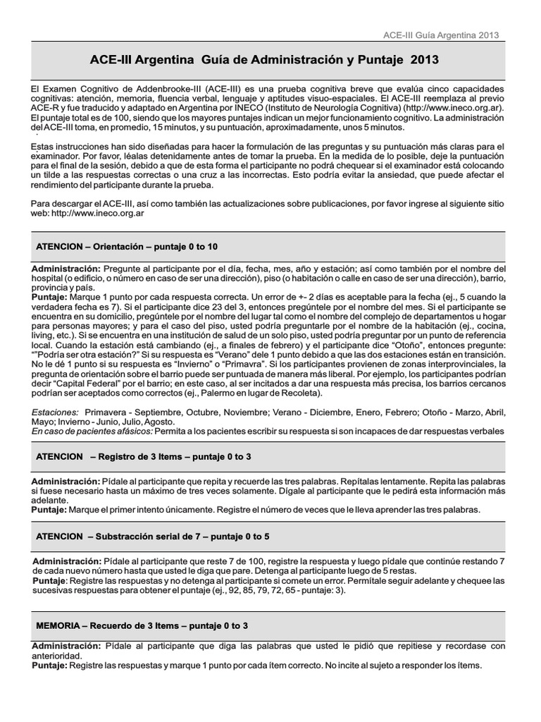 ACE III Instructivo | PDF | Prueba (evaluación)
