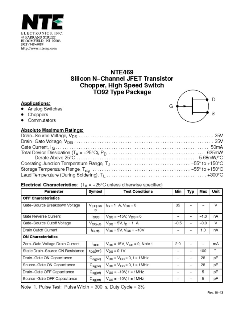 NTE469-Replacemet For J113 | PDF | Transistor | Semiconductor Devices