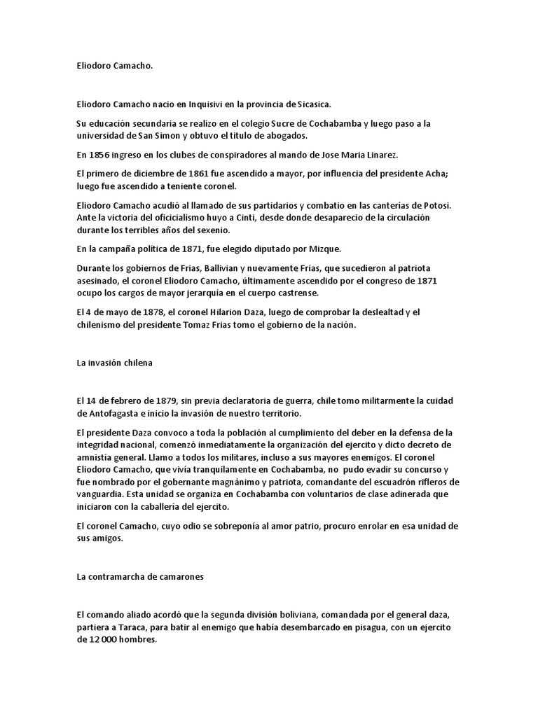 Biografía de Eliodoro Camacho | PDF | Agitación | Conflicto armado